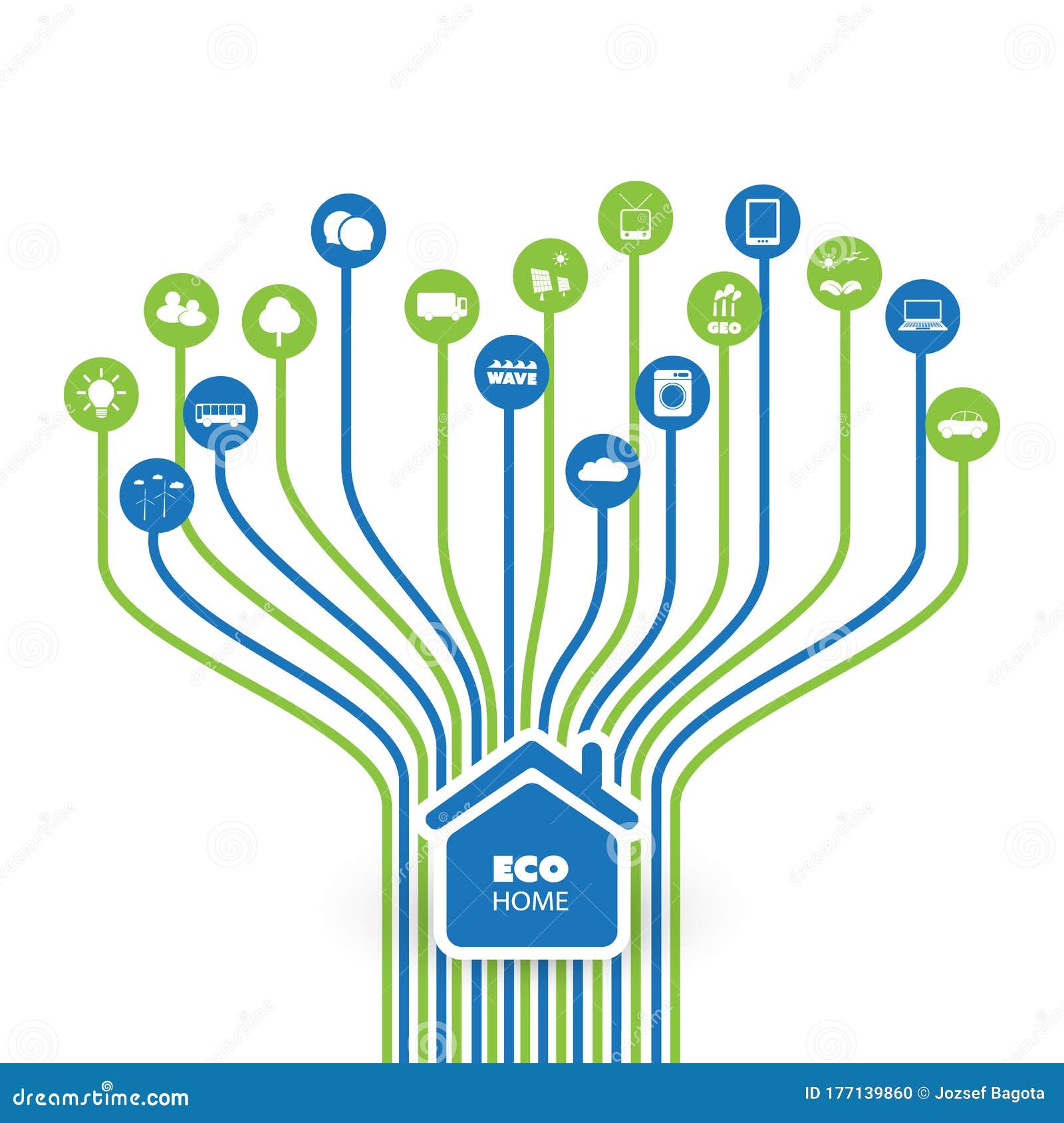 Green Eco Friendly Smart Home. Template with Icons - Illustration in ...