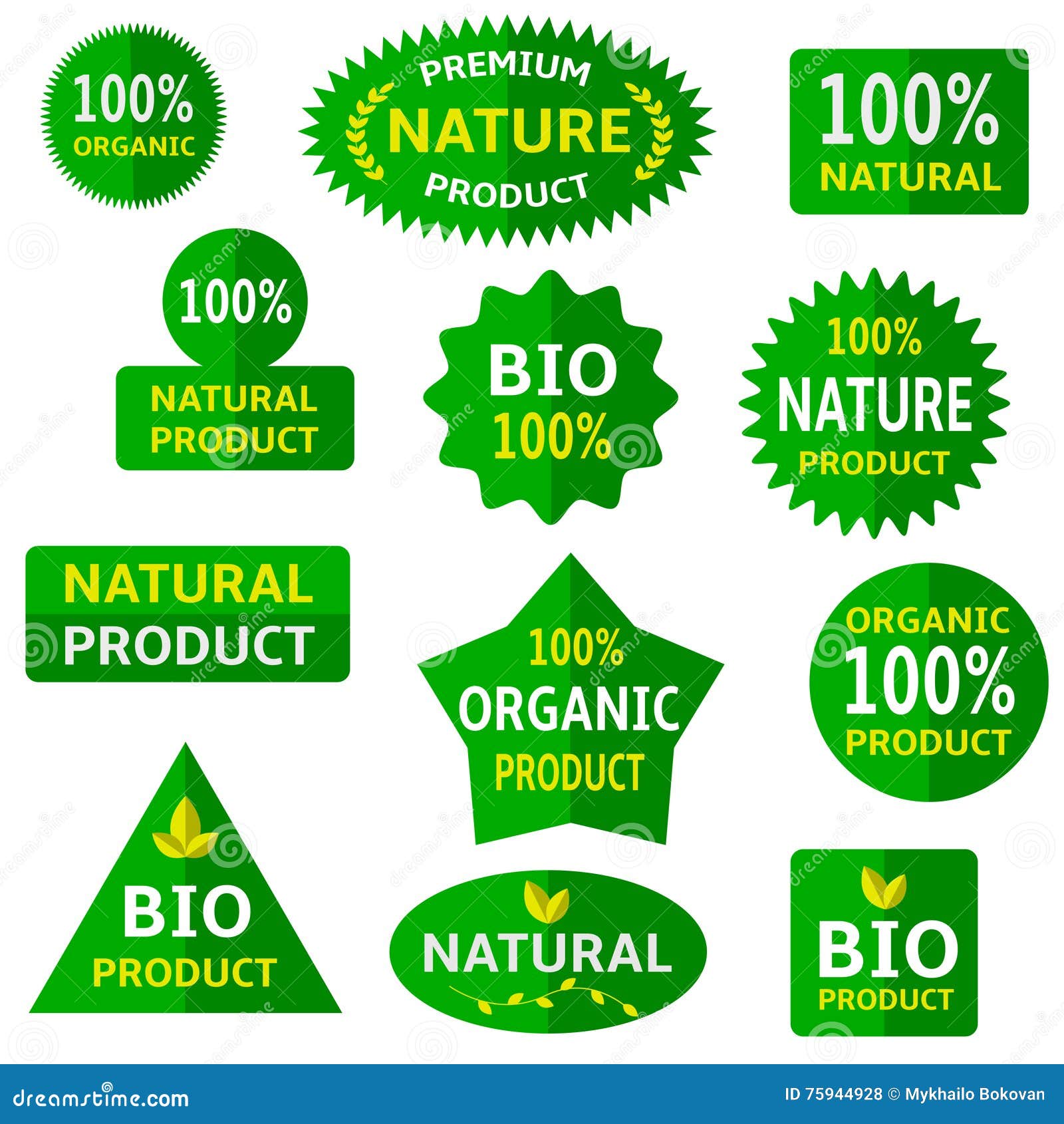 Green eco labels stock vector. Illustration of sign, premium - 75944928