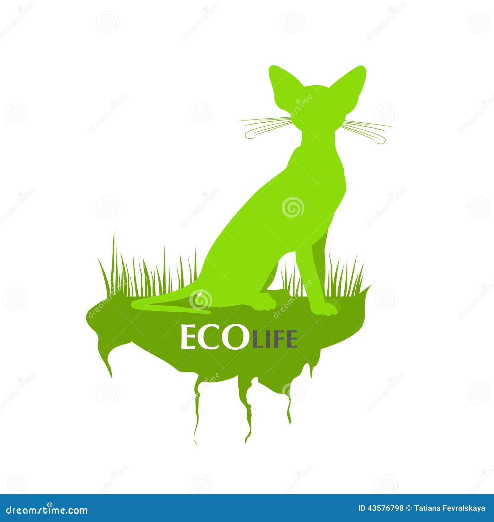 Green Eco Life with a Cat Silhouette Stock Vector - Illustration of ...