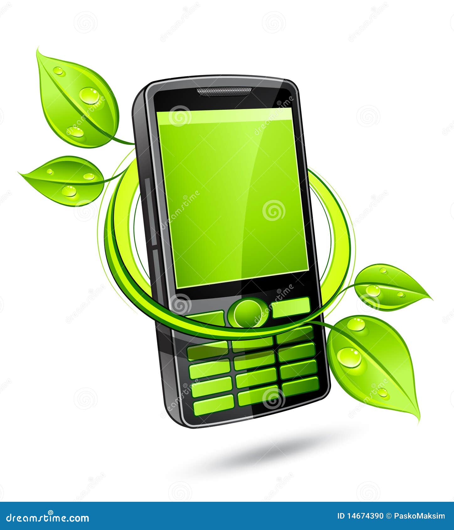 Green eco mobile telephone stock vector. Illustration of droplets ...