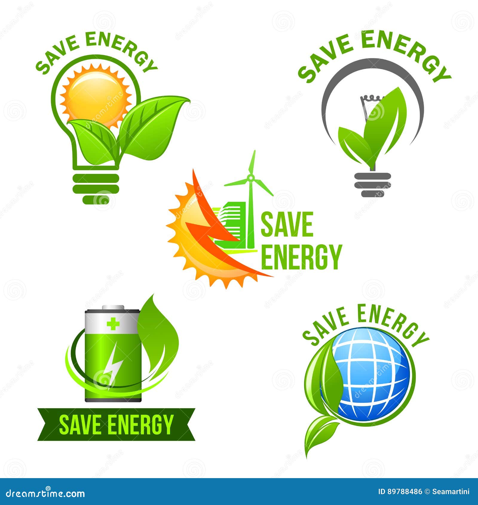 Green Eco Power And Energy Saving Symbol Set Stock Vector