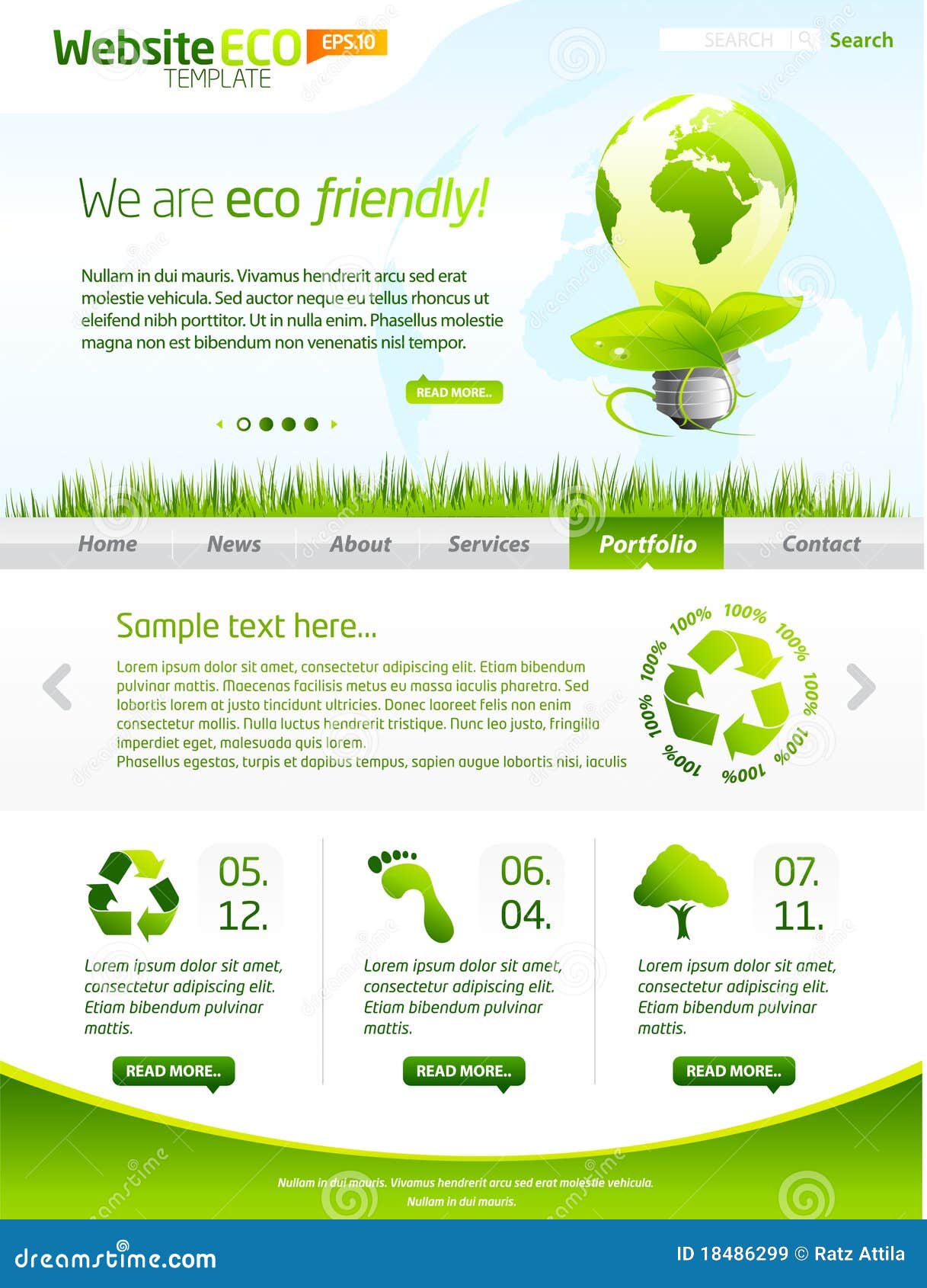 Green Eco Vector Website Template with Lighbulb Stock Vector ...