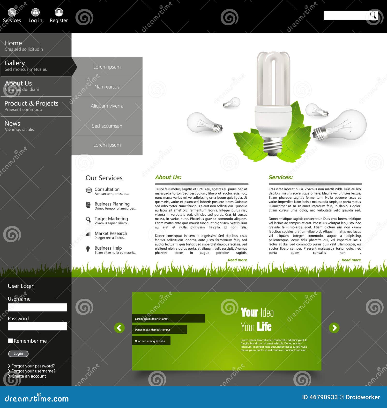 Green Eco Website Layout Template Stock Vector - Illustration of grass ...