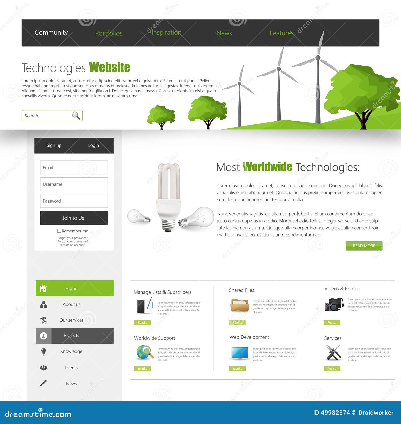 Green Eco Website Template stock vector. Illustration of footer - 49982374