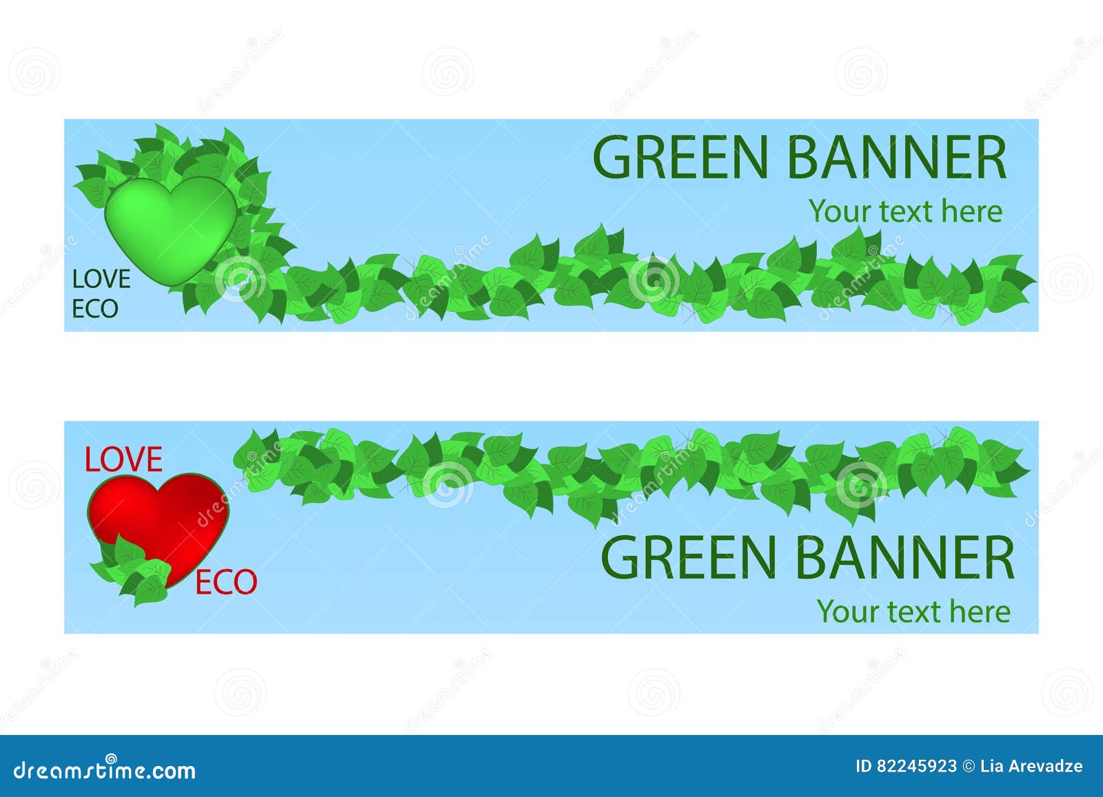 Green Ecological Banner with Green Leaves and Hart Stock Vector ...