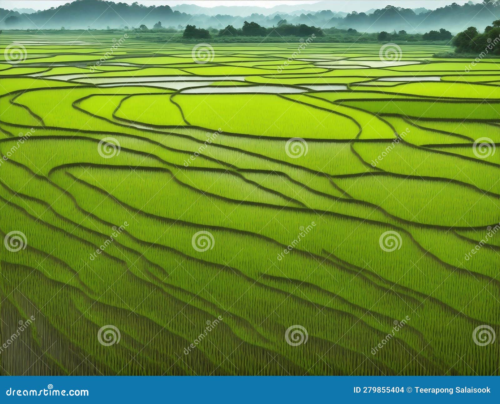 Green Ecology Rice Field, Generative AI Illustration Stock Illustration ...