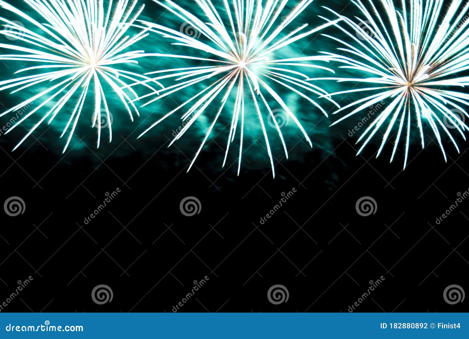 Green Effects of Bright Fireworks in the Night Sky. Stock Photo - Image ...