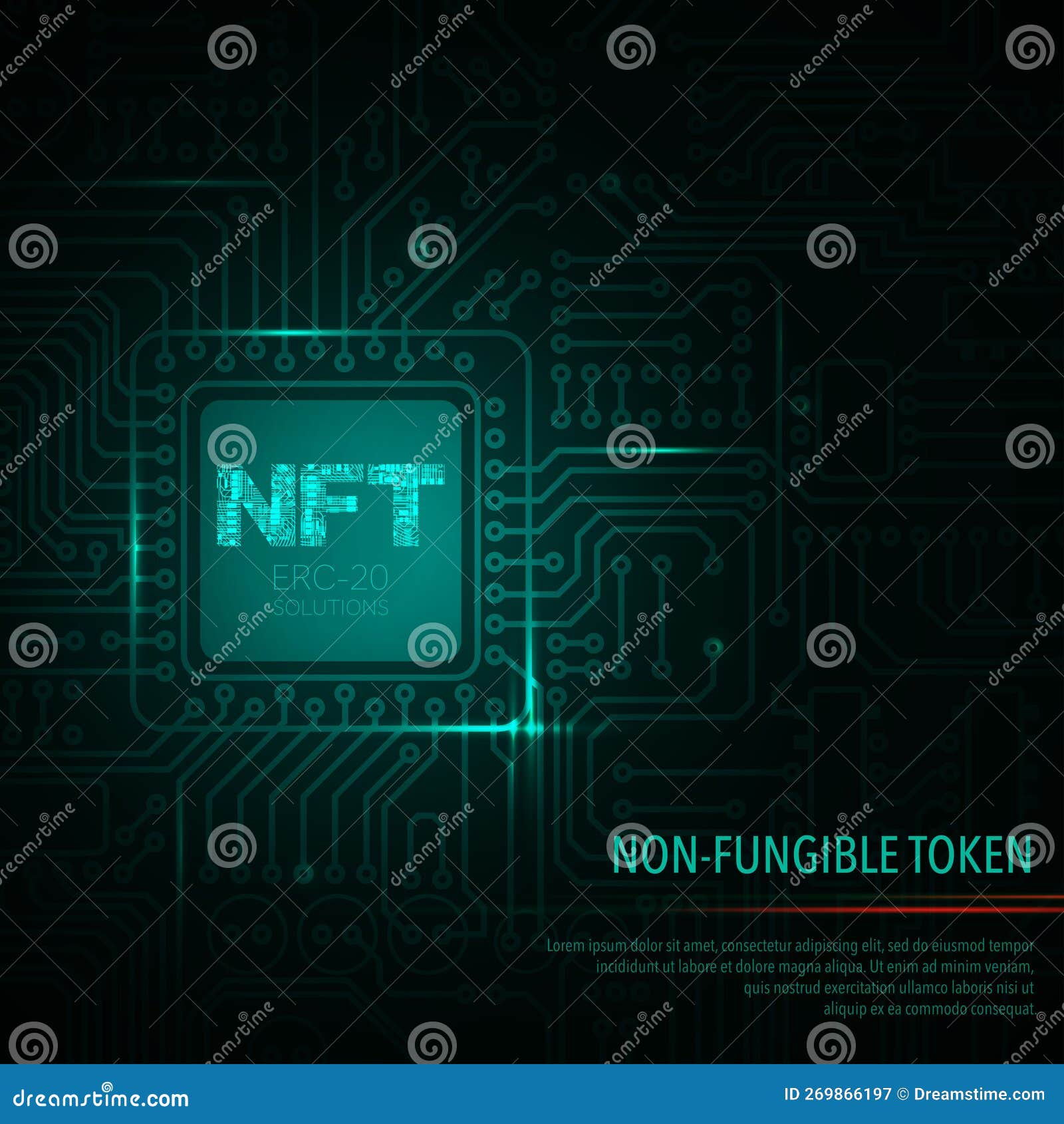 Electric circuit NFT chip stock vector. Illustration of tech - 269866197