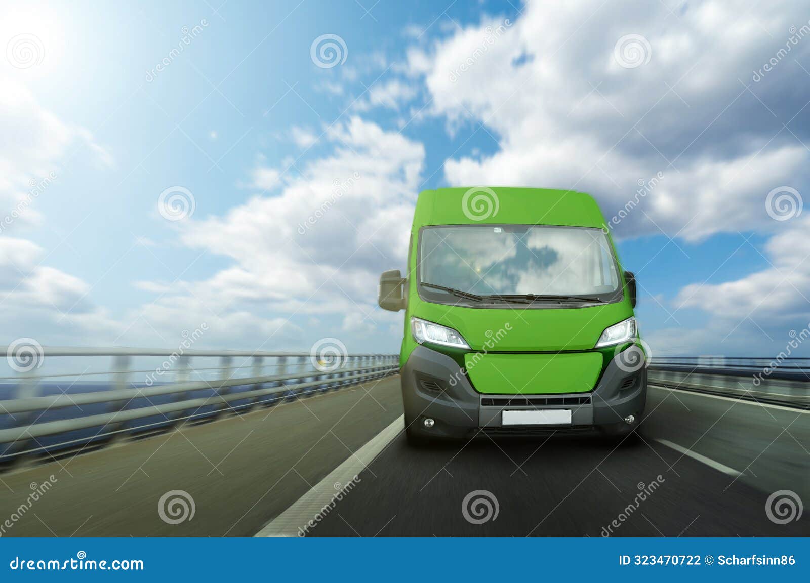 Green Electric Delivery Van on a Highway. Green Fleet Concept Stock ...