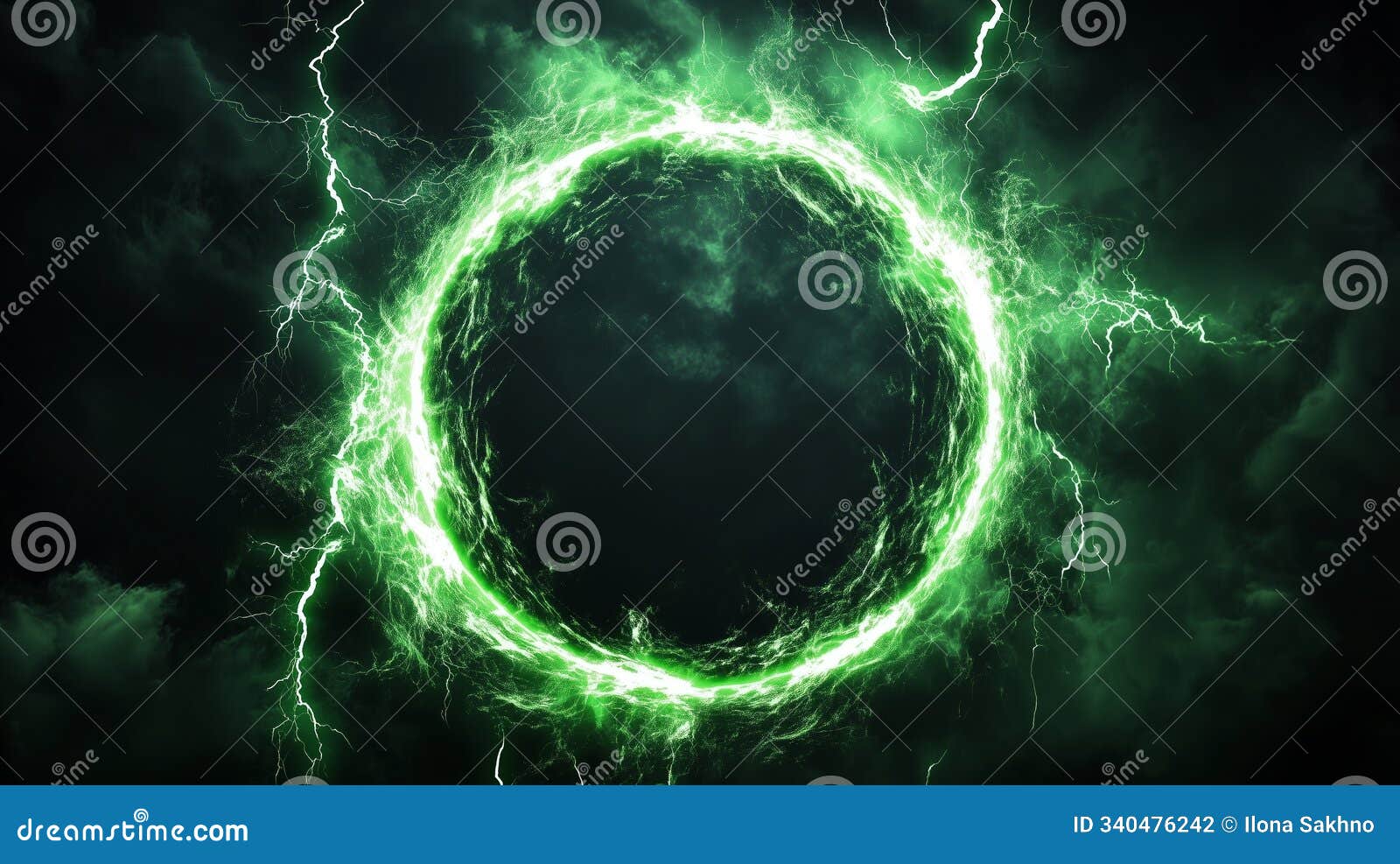 Green Electric Ring with Lightning in a Dark Sky Stock Illustration - Illustration of concept ...