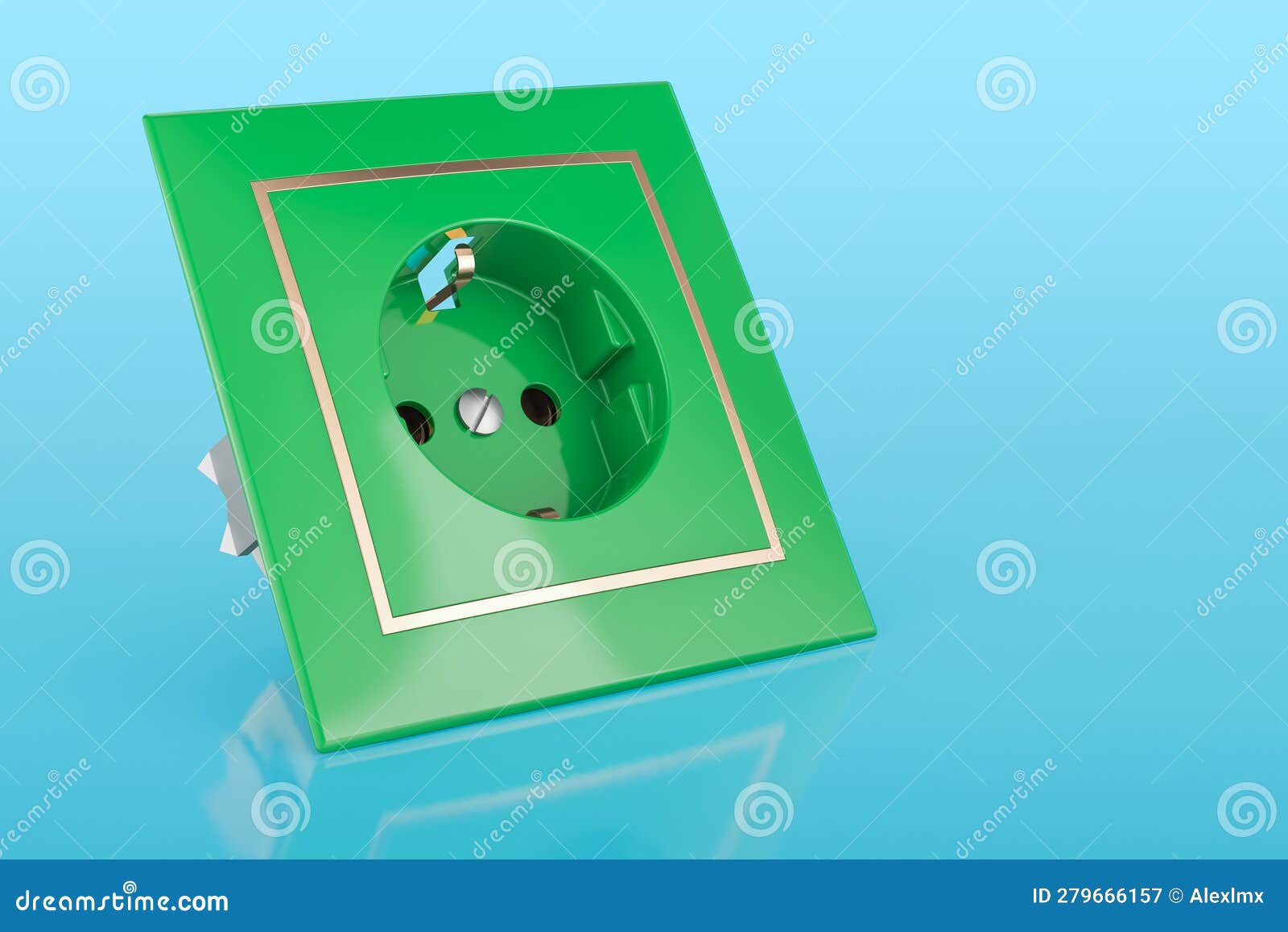Green Electric Socket on Blue Background, 3D Rendering Stock ...