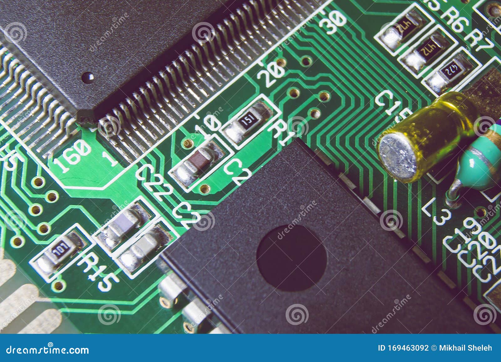 Green Electronic Board with Chips and Components Stock Photo - Image of ...