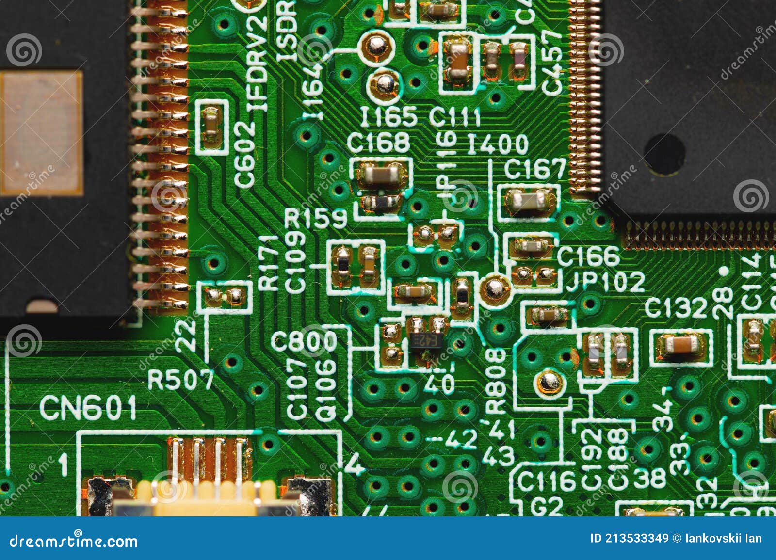 Green Electronic Board with Radioelements Close-up. Background for the ...