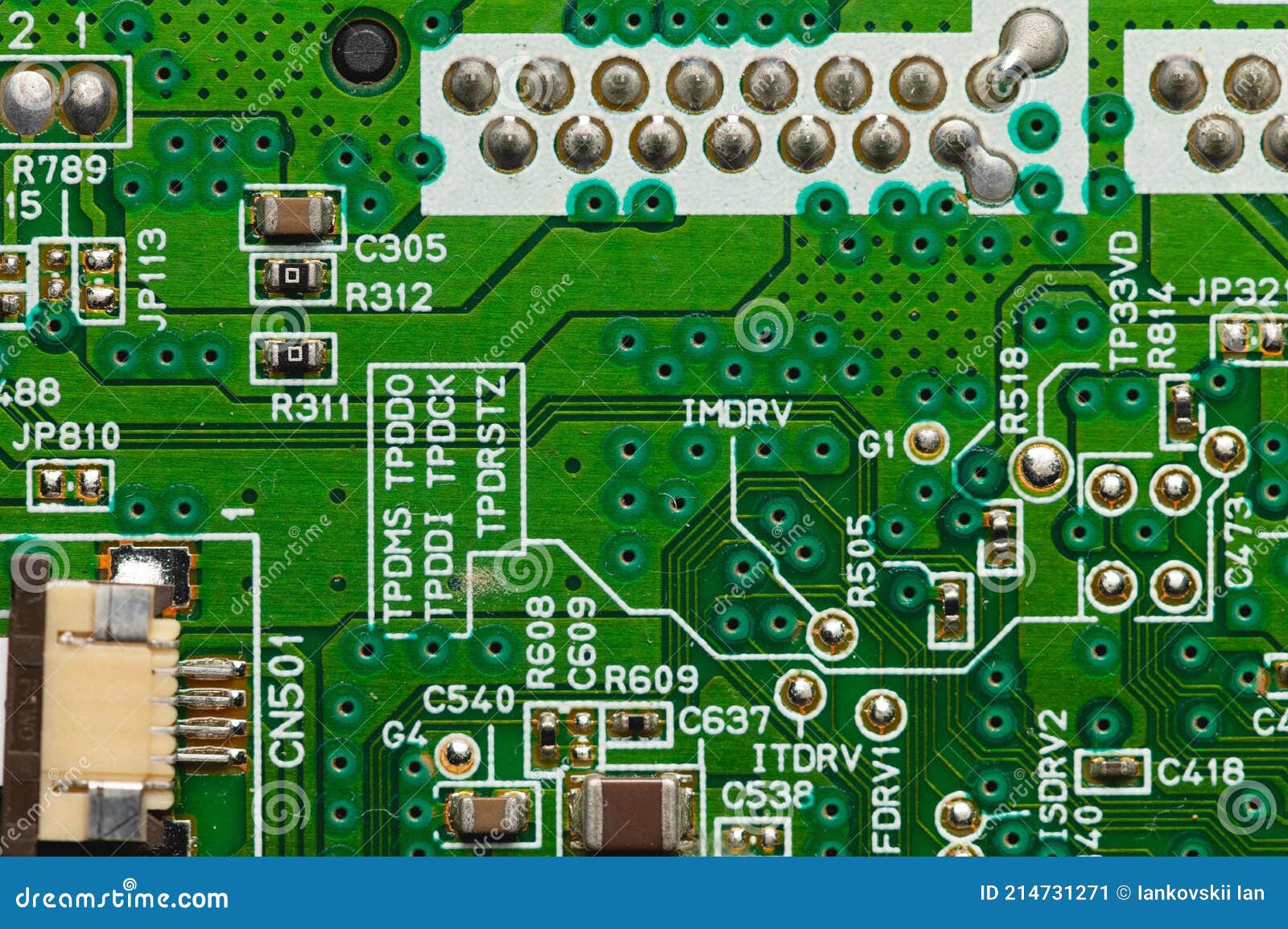 Green Electronic Board with Radioelements Close-up. Background for the ...