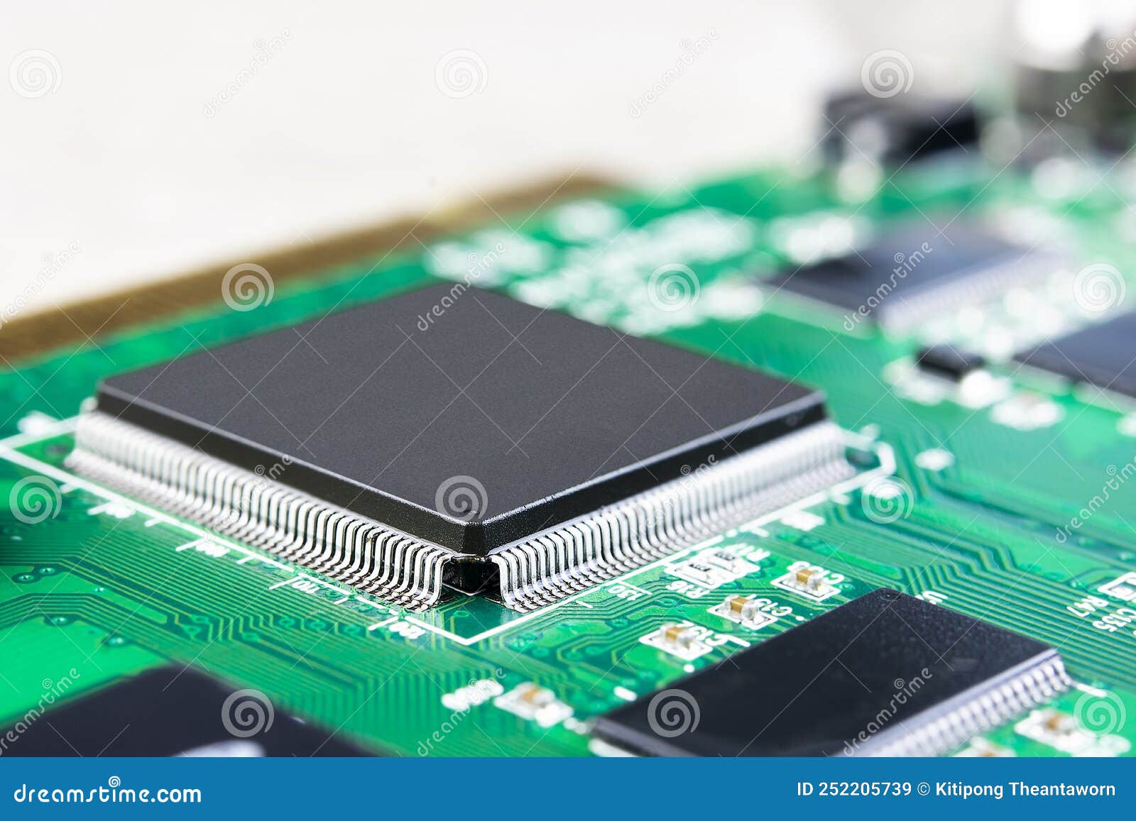Green Electronic Computer Motherboard, Digital Chip with Copy Space ...