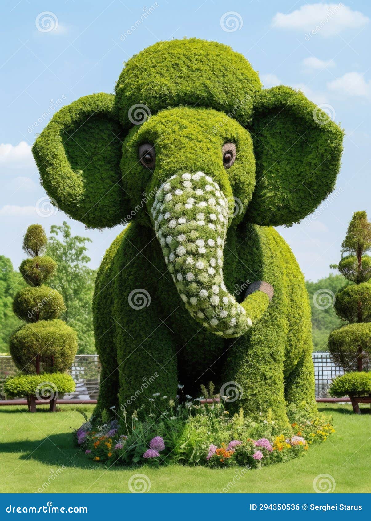 A Green Elephant Made Out of Topiary Plants, AI Stock Photo - Image of ...