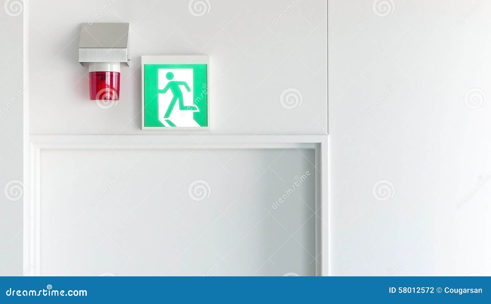 Green Emergency Exit Sign and Alarm Light Stock Photo - Image of ...