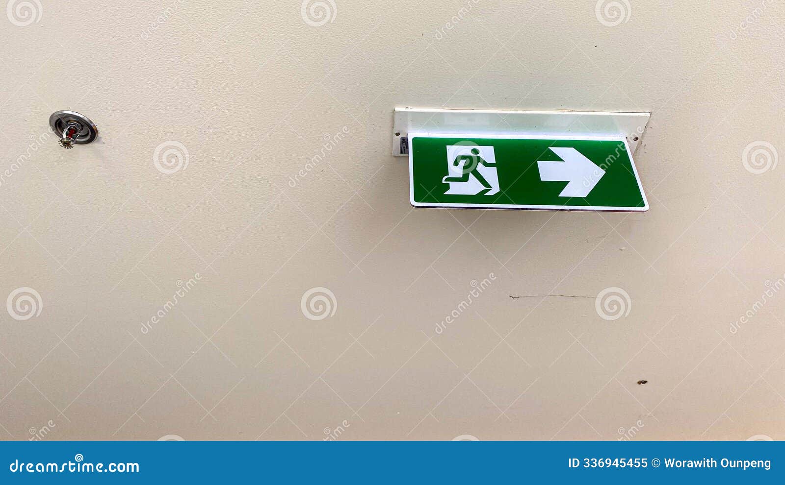 Green Emergency Exit Sign On Ceiling Royalty-Free Stock Photography ...