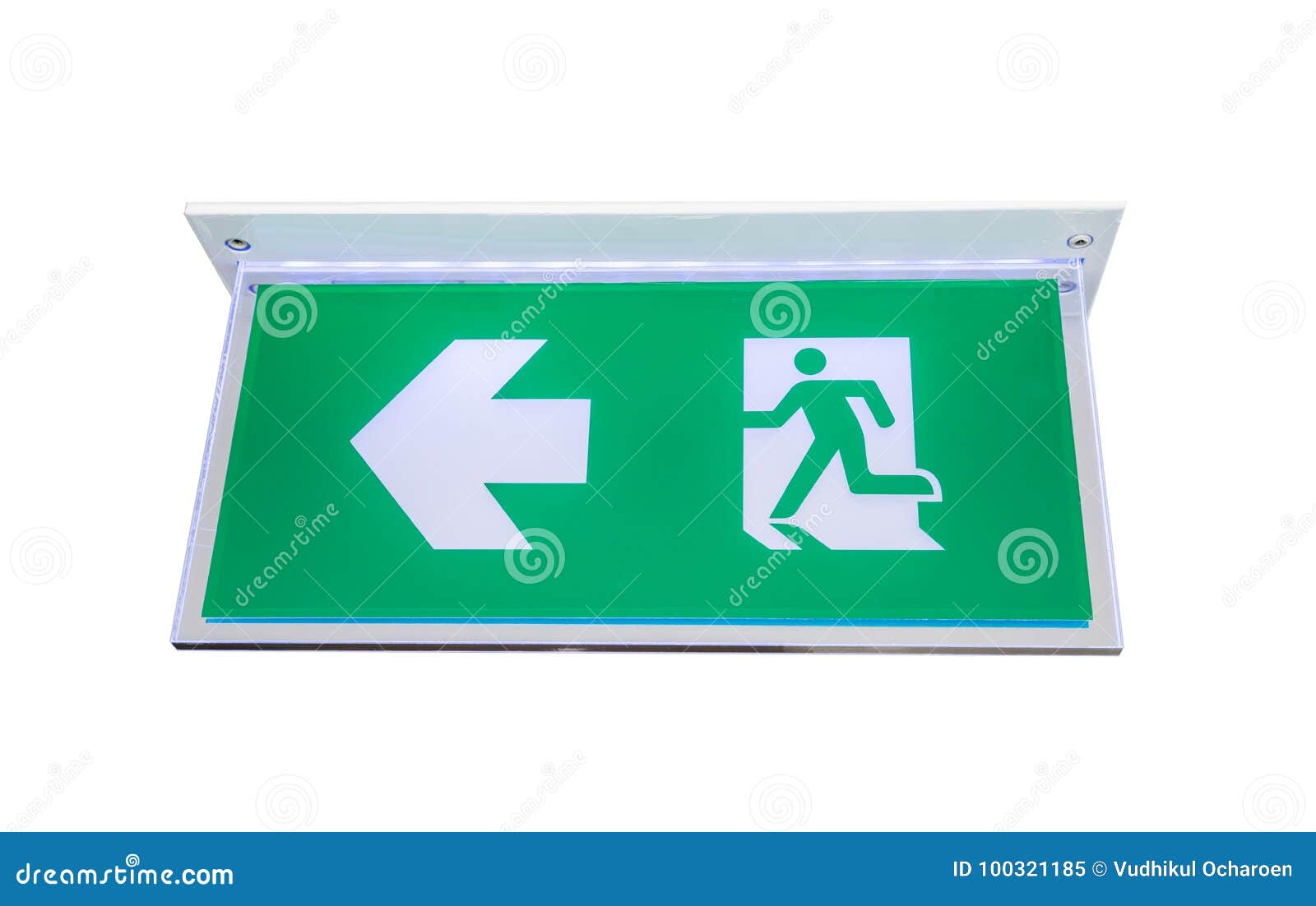 Green emergency exit sign. stock image. Image of information - 100321185