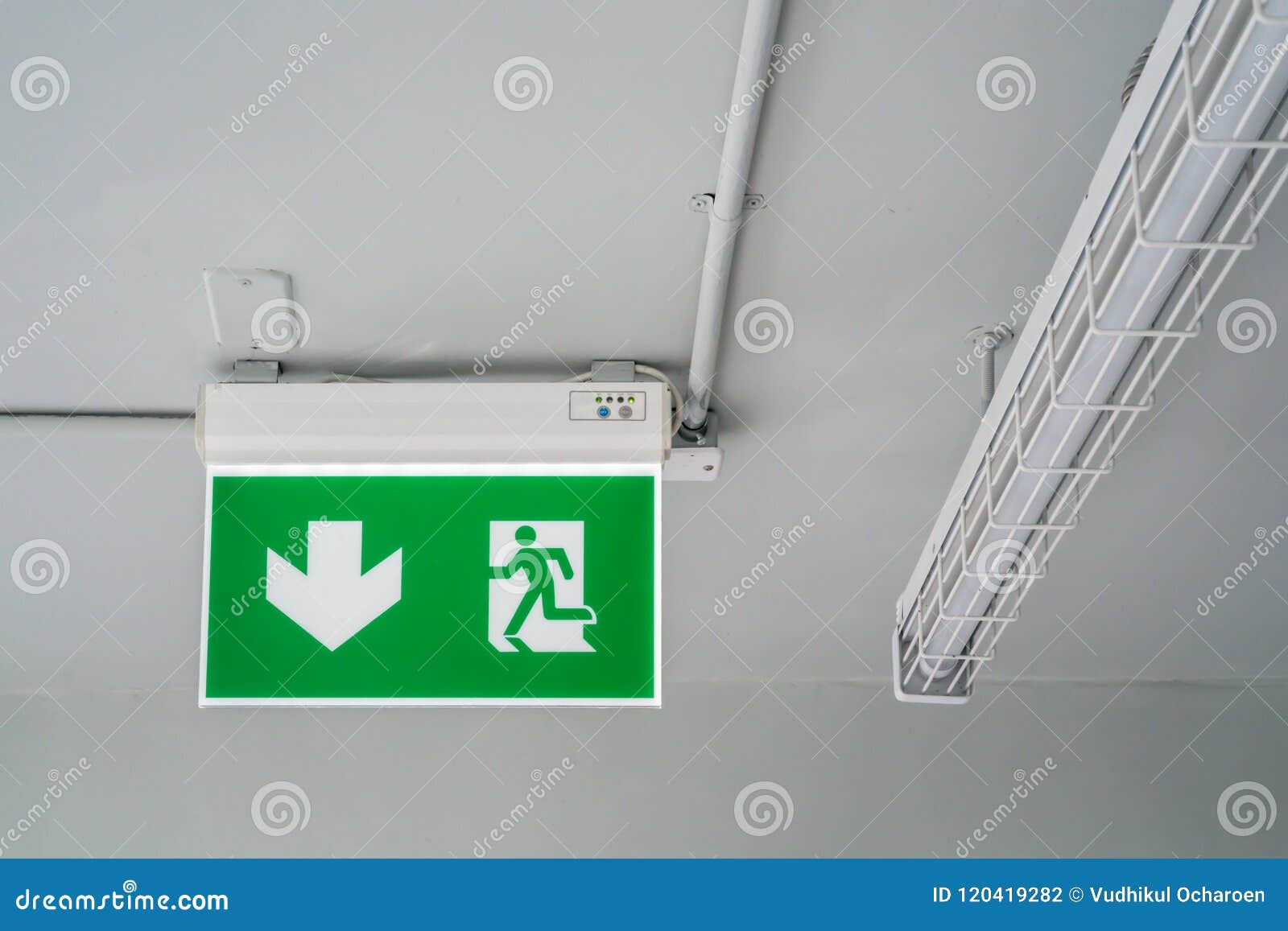 Emergency Exit Sign. Direction To the Escape Way Stock Photo - Image of ...
