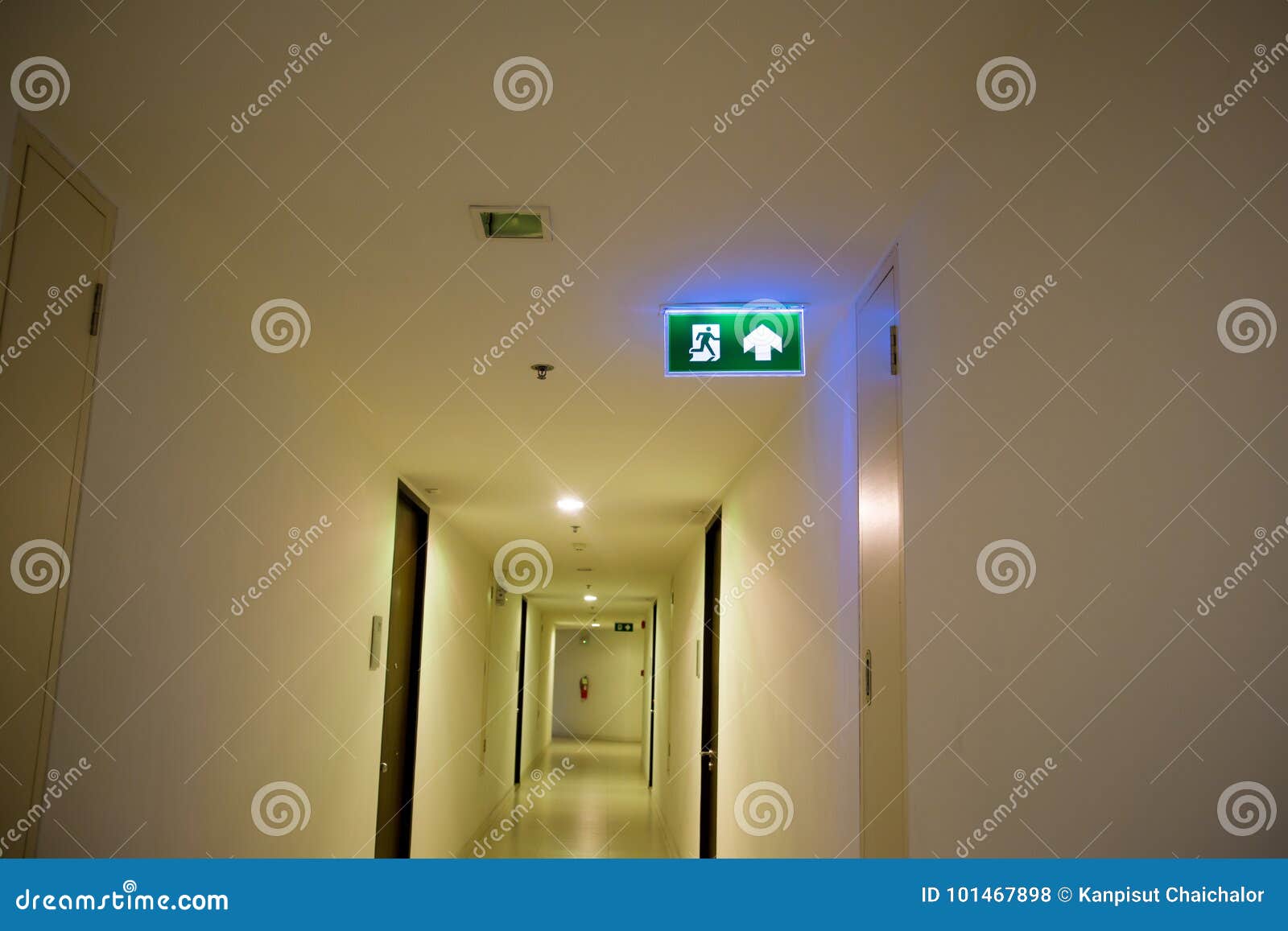 Green emergency exit sign stock photo. Image of door - 101467898