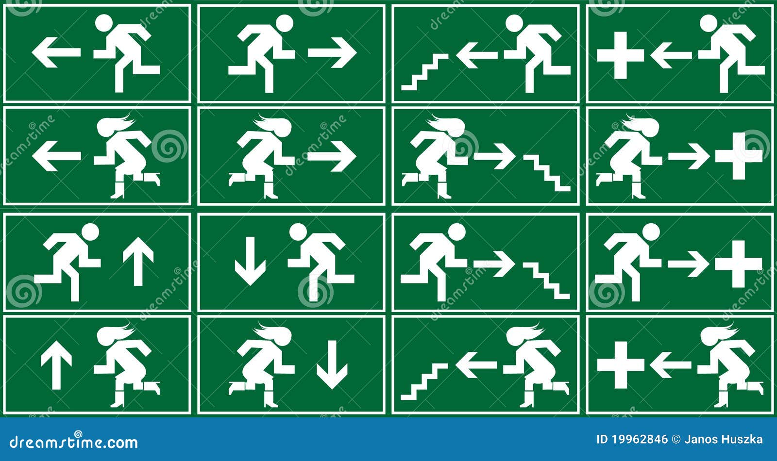 Green Emergency Exit Sign, Icon and Symbol Stock Vector - Illustration ...