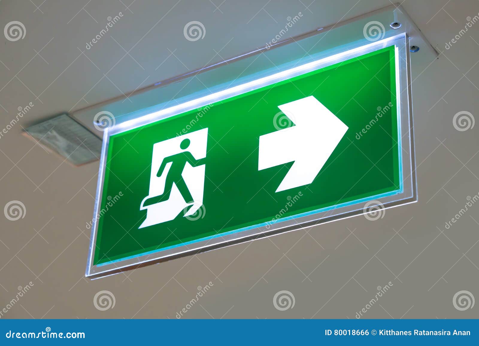 Green Emergency Exit Sign Showing the Way To Escape Stock Photo - Image ...