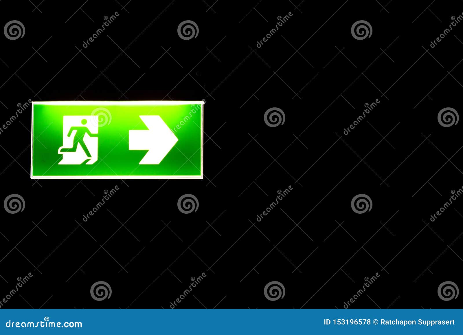 Green Emergency Exit Sing in Darkness Stock Photo - Image of afraid ...