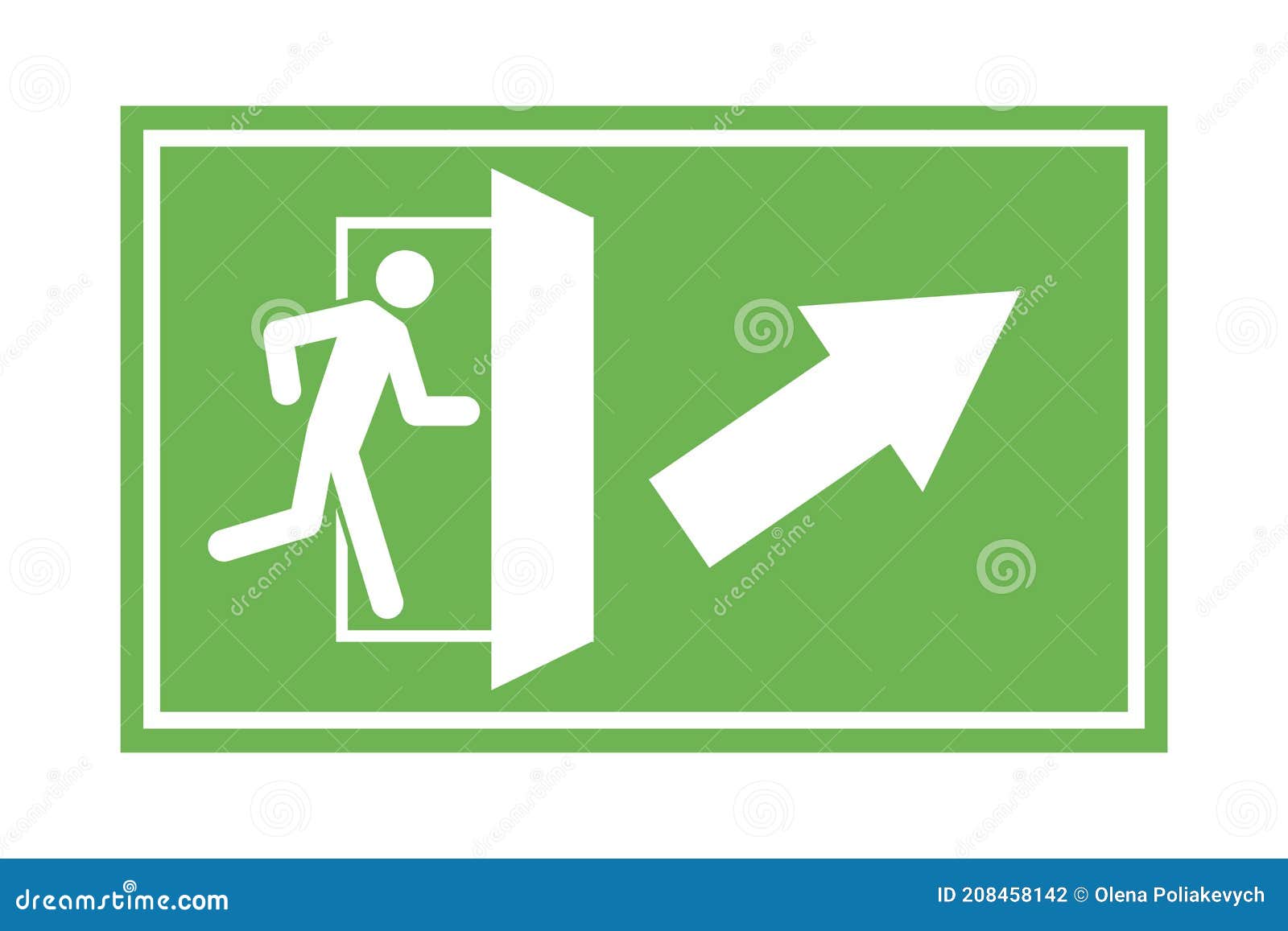 Green Emergency Exit Up Right. Fire Sign. Danger Symbol Vector ...