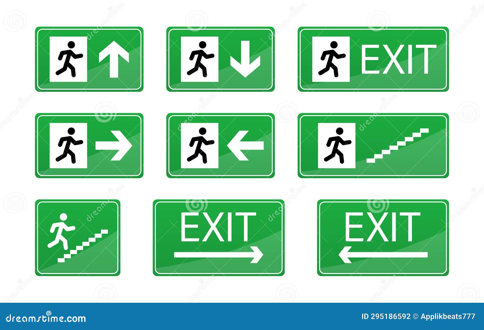 Green Emergency Fire Exit Sign Collection. Set of Emergency Exit or ...