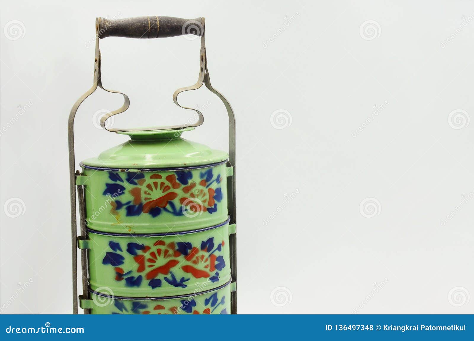 Green Enamel Tiffin Carrier with Flower Pattern Stock Photo - Image of ...