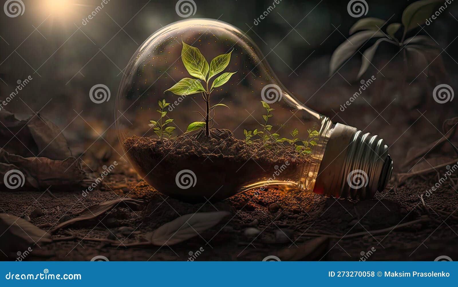 Green Energy and a Bright Future. Light Bulb in Soil, Concept of Green ...