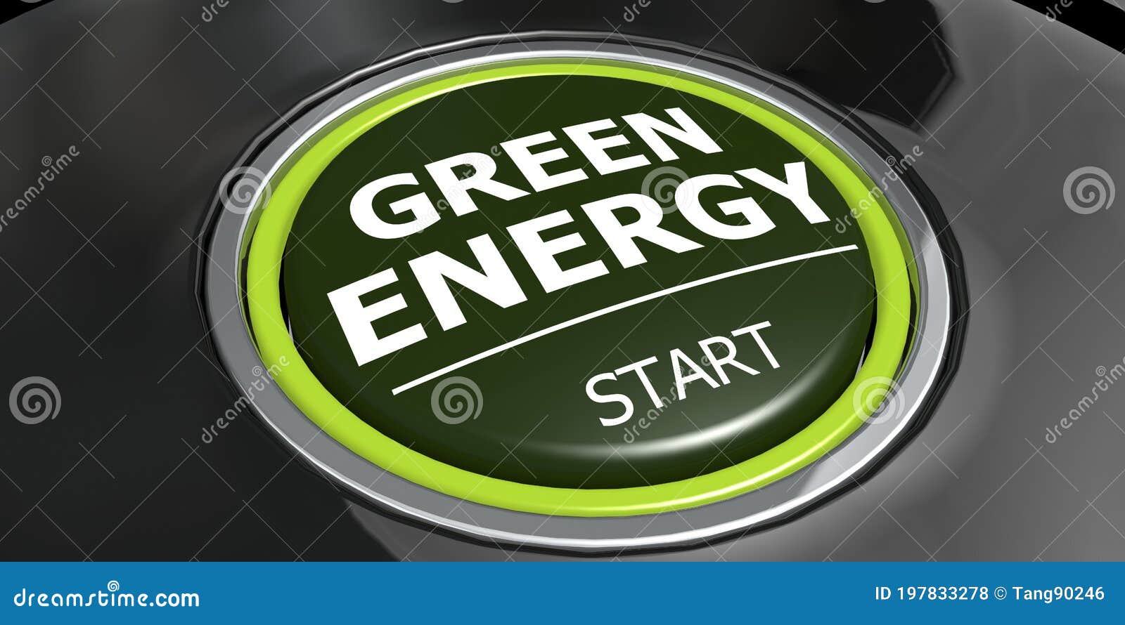 Green Energy Button with Metal Ring Stock Illustration - Illustration ...