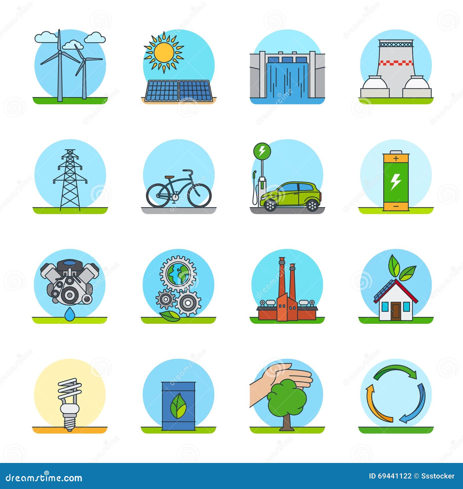 Green Energy Color Line Icons Stock Vector - Illustration of life ...