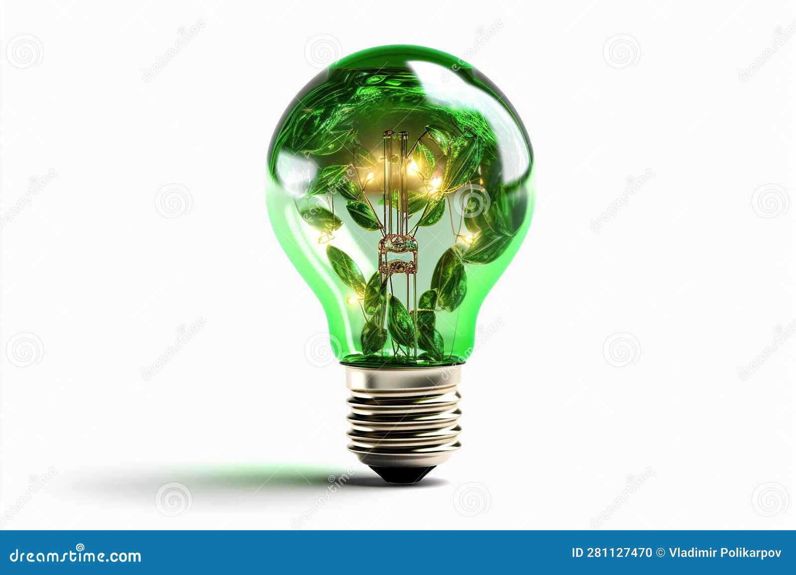 Green Energy Concept. Light Bulb with Leaves Isolated on White ...