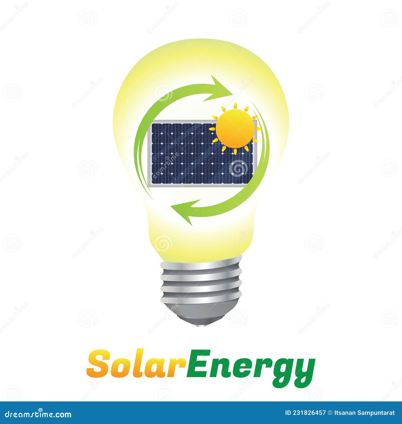 Green Energy Concept. Light Bulb with Solar Panel Inside Flat Design ...