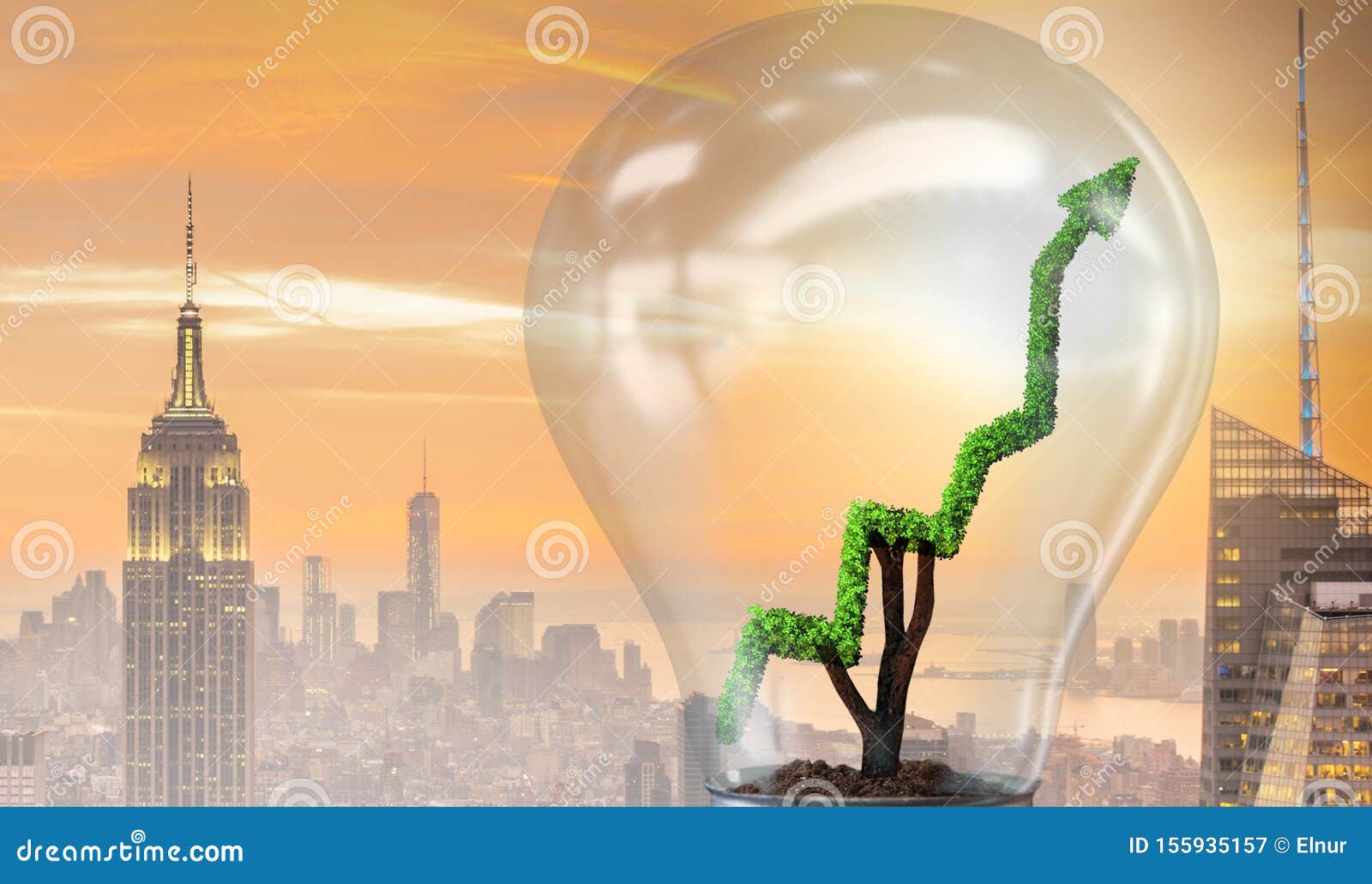 Green Energy Concept with Green Line Graph in Light Bulb Stock ...
