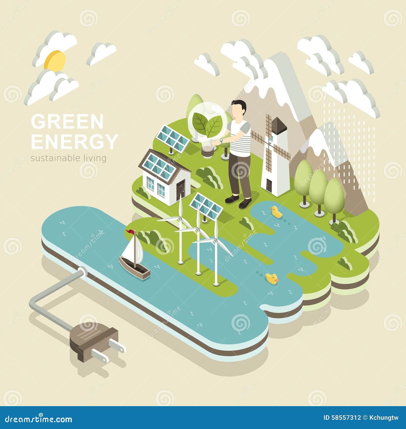 Green energy stock vector. Illustration of digital, isometric - 58557312