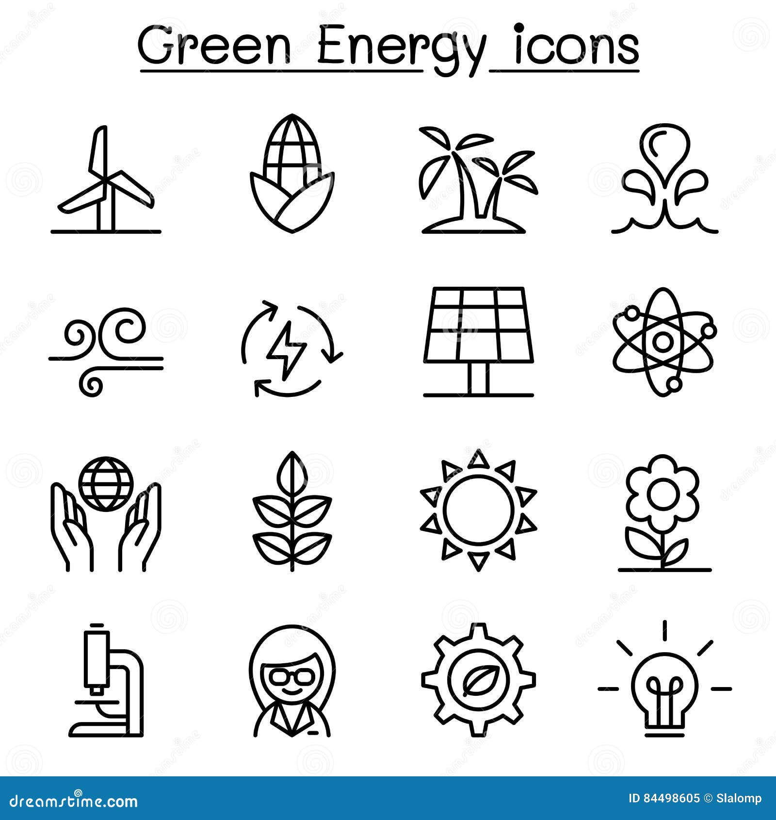 Green Energy Icon Set in Thin Line Style Stock Illustration ...