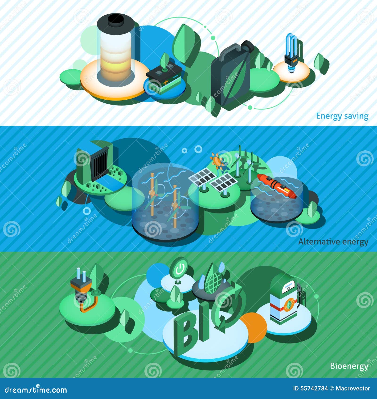 Green Energy Isometric Banners Stock Vector - Illustration of energy ...