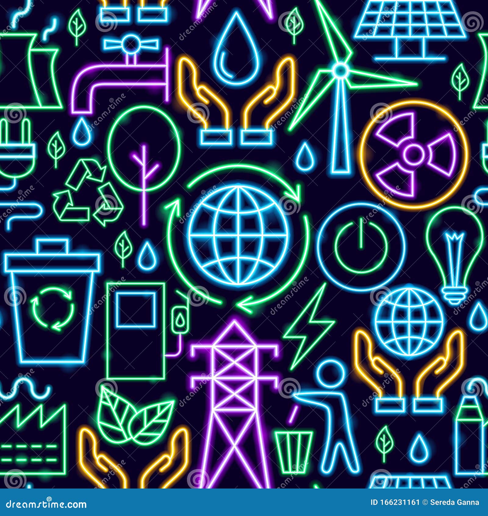 Green Energy Neon Seamless Pattern Stock Vector - Illustration of ...