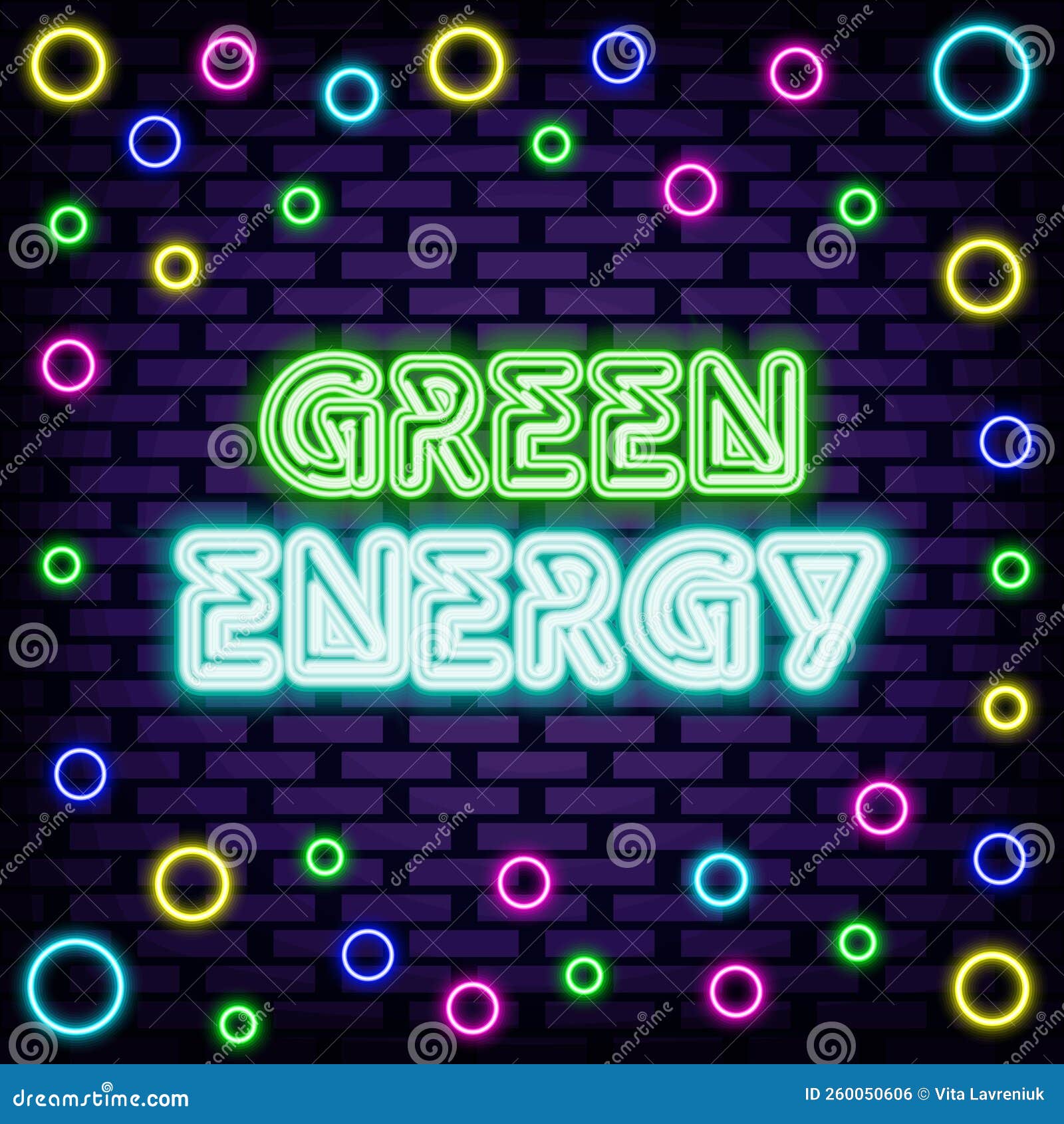 Green Energy Neon Signboards. Neon Script. Light Banner Stock Vector ...