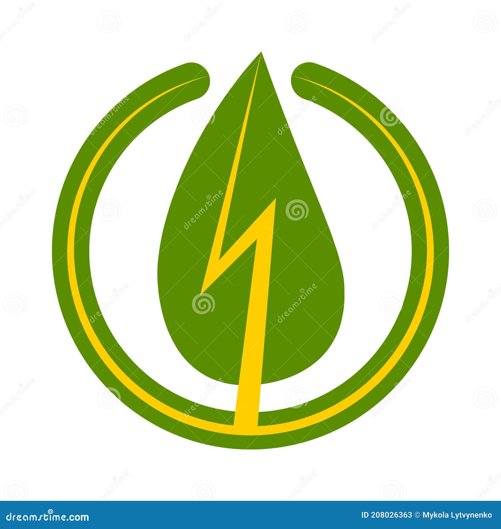 Green Energy Sign Icon, Vector Green Leaf with a Lightning Bolt in a ...