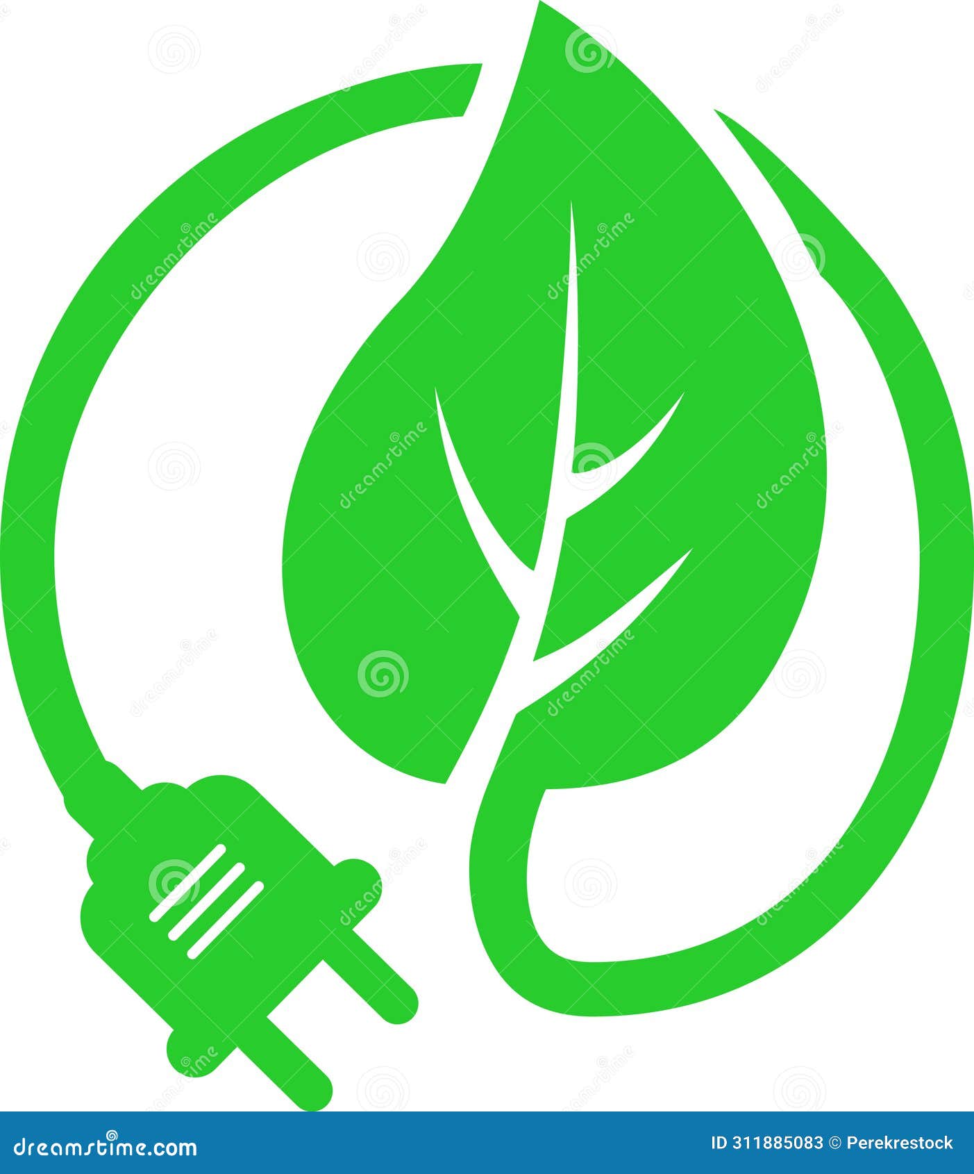 Green Energy Symbol in the Form of a Wire with a Plug Socket and a Leaf ...