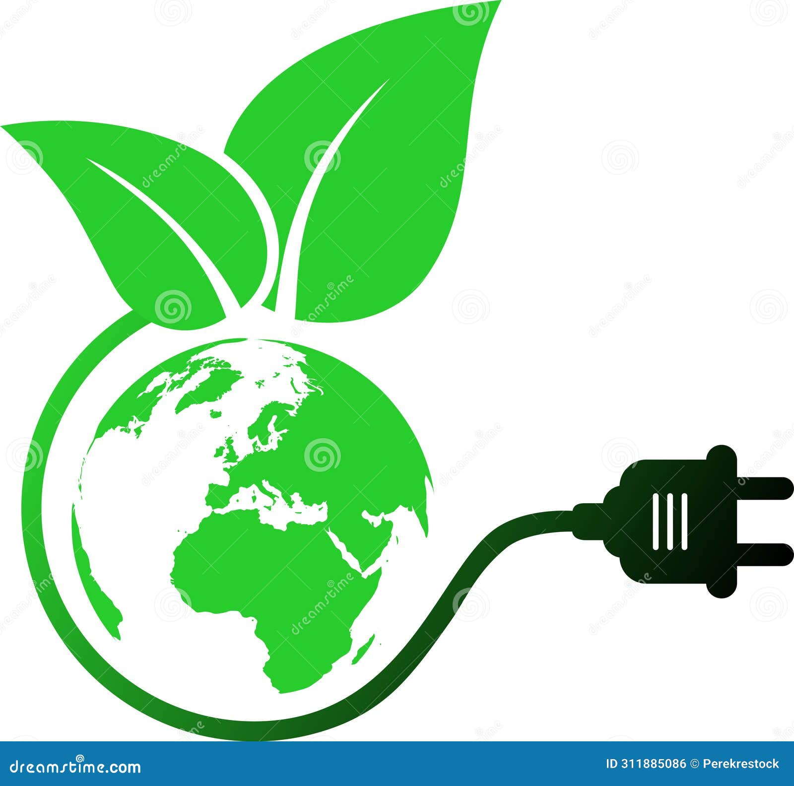 Green Energy Symbol in the Form of a Wire with a Plug Socket and a Leaf ...