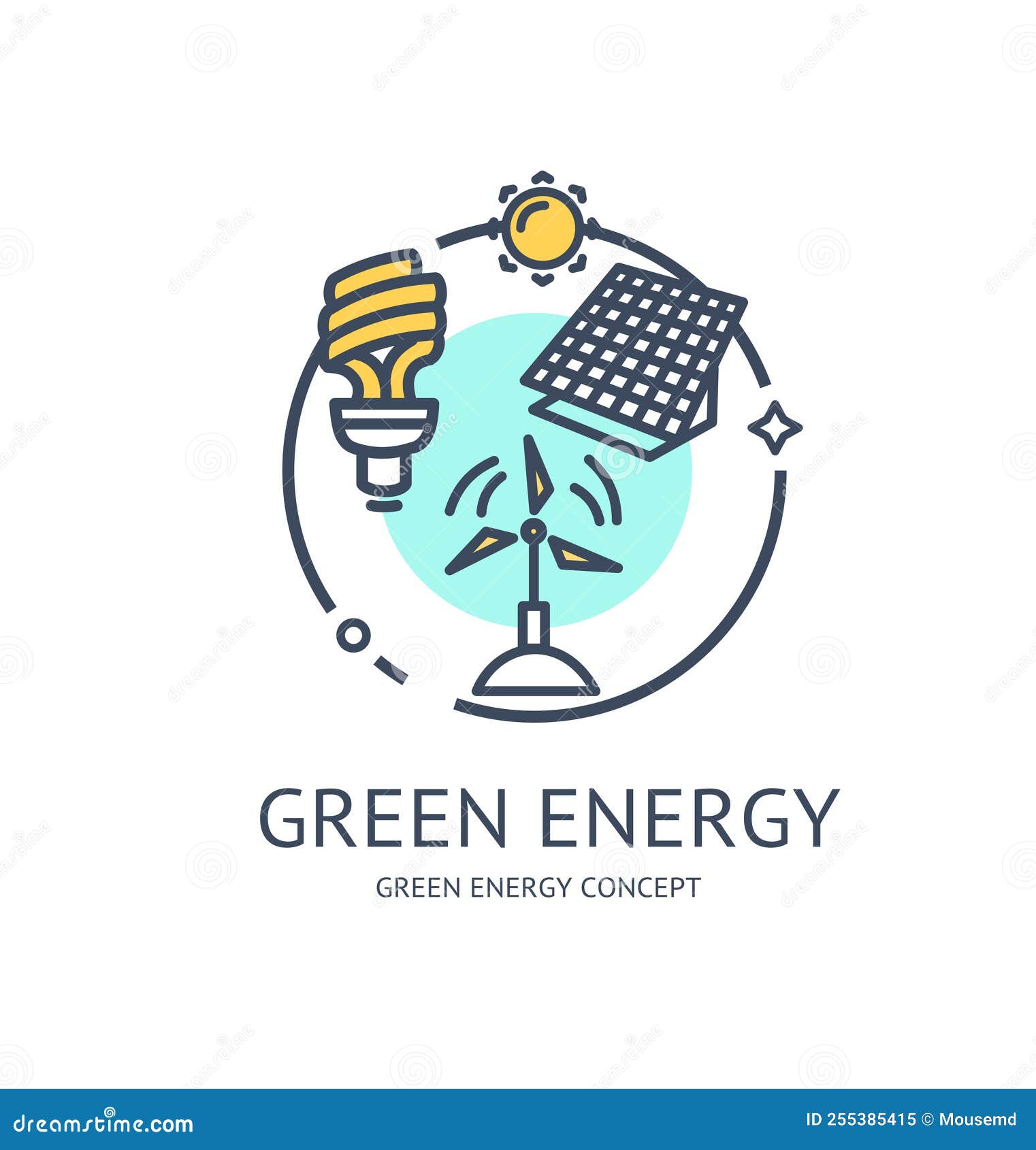 Green Energy Thin Line Icon Concept. Vector Stock Vector - Illustration ...