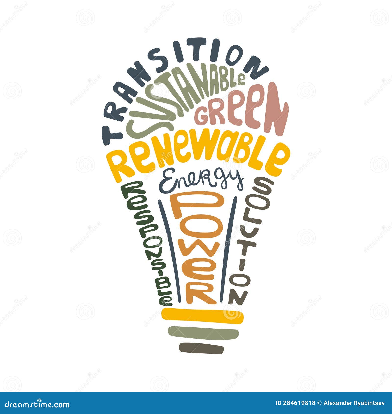 Green Energy Transition Tag Cloud Illustration. Renewable Energy Bulb ...