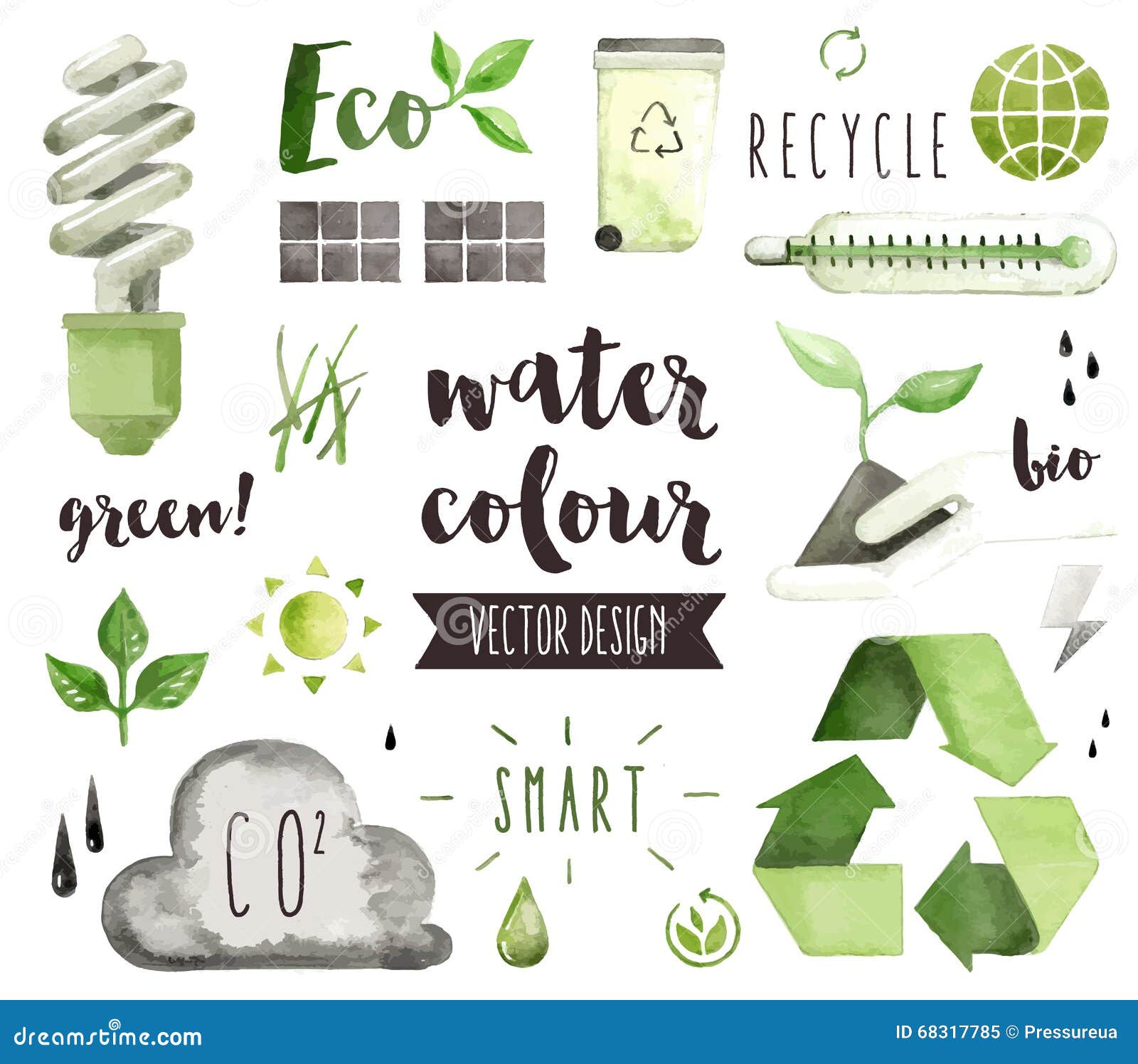 Green Energy Watercolor Vector Objects Stock Vector - Illustration of ...