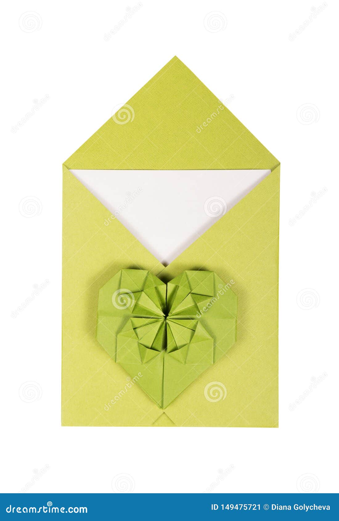 Green Envelope and Paper Heart. Heart Origami Stock Image - Image of ...