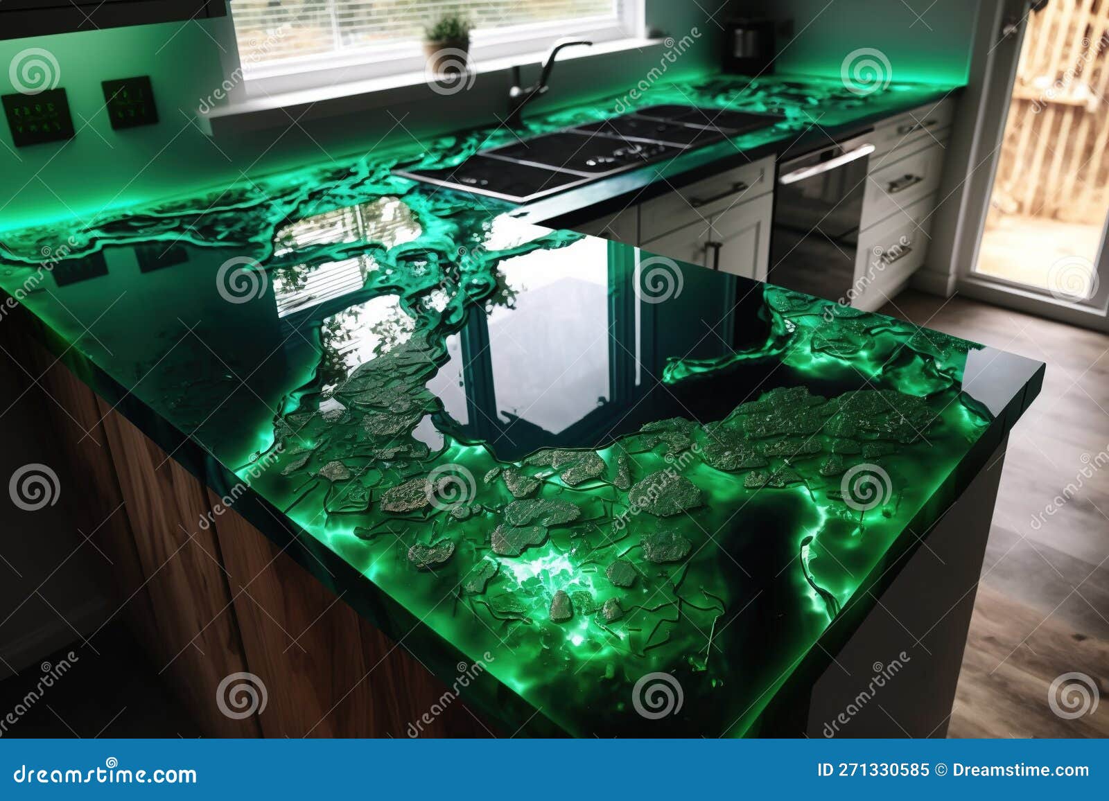 Green Epoxy Resin Kitchen Countertops. Generative AI Stock Illustration ...